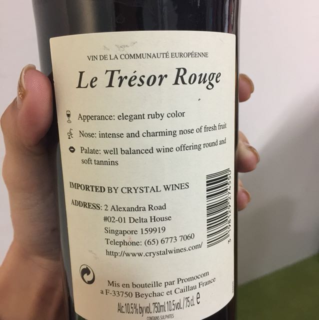 Le Tresor Rouge Red Wine, Food & Drinks, Alcoholic Beverages on Carousell