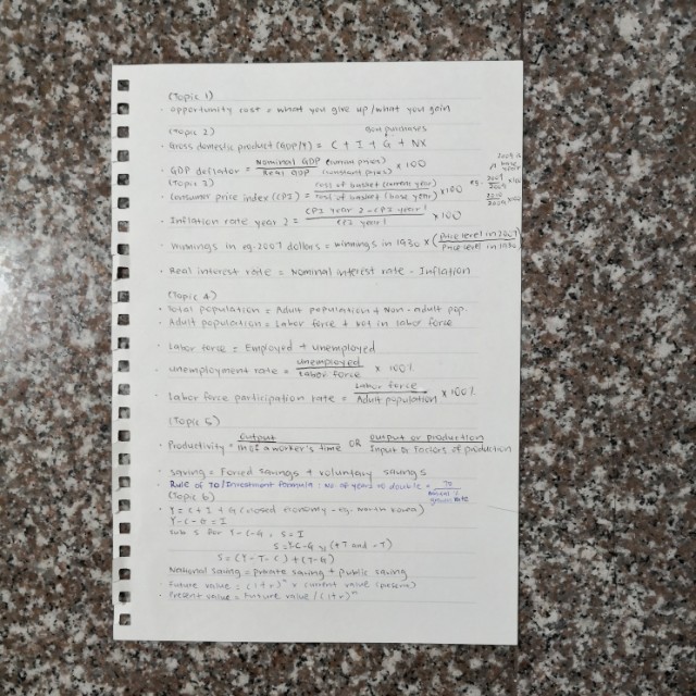 Rmit Econ 1016 Macroeconomics 1 Lecture Notes Tutorial Questions Formula Sheet Hobbies