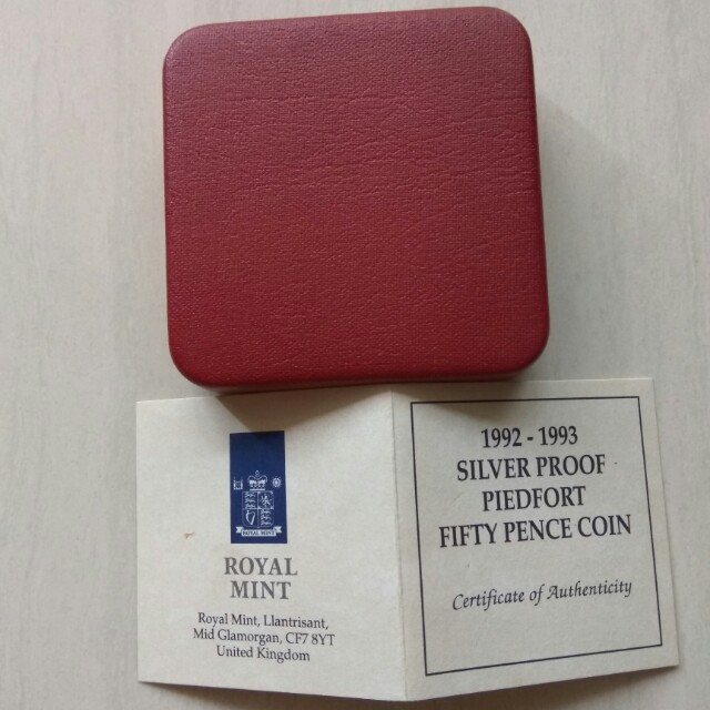 UK 1992-93 50 Pence Silver Proof Piedfort Coin complete with box and ...