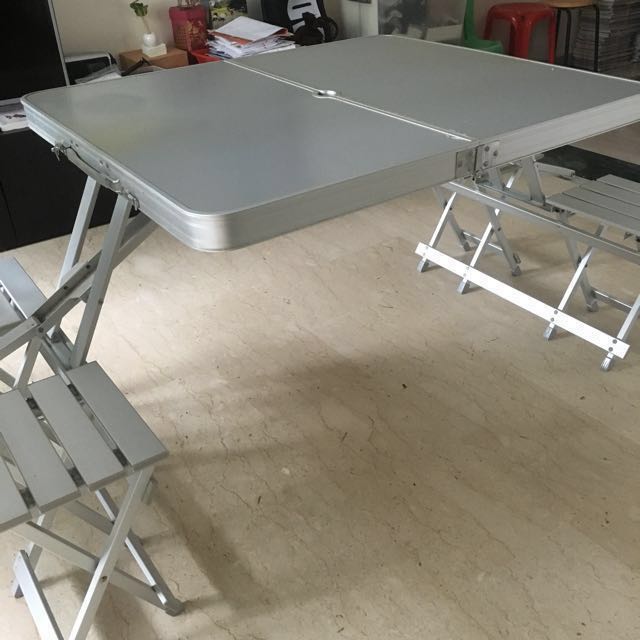 Foldable work table + 4 chairs, Furniture & Home Living, Furniture ...
