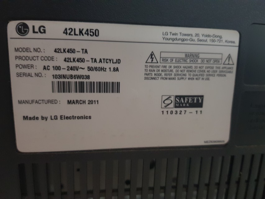 LG 42" LCD TV 42LK450, TV & Home Appliances, TV & Entertainment, TV on ...