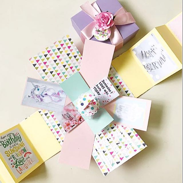 Unicorn pastel handmade Explosion Box Card 3 Layers, Hobbies & Toys ...