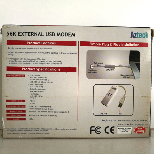 AZTECH 56K EXTERNAL USB FAX MODEM, Computers & Tech, Parts ...