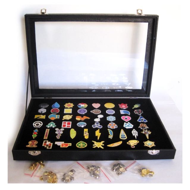 Full Set of Pokemon Gym Badges with Glass Lid Display Showcase - Set of ...