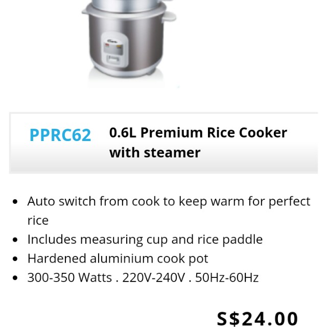 LAST PIECE !! PowerPac 0.6L Premium Rice Cooker with Steamer, TV & Home ...