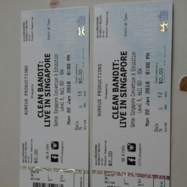 Clean Bandit concert at Suntec 22 Jan 2018, Tickets & Vouchers, Local ...