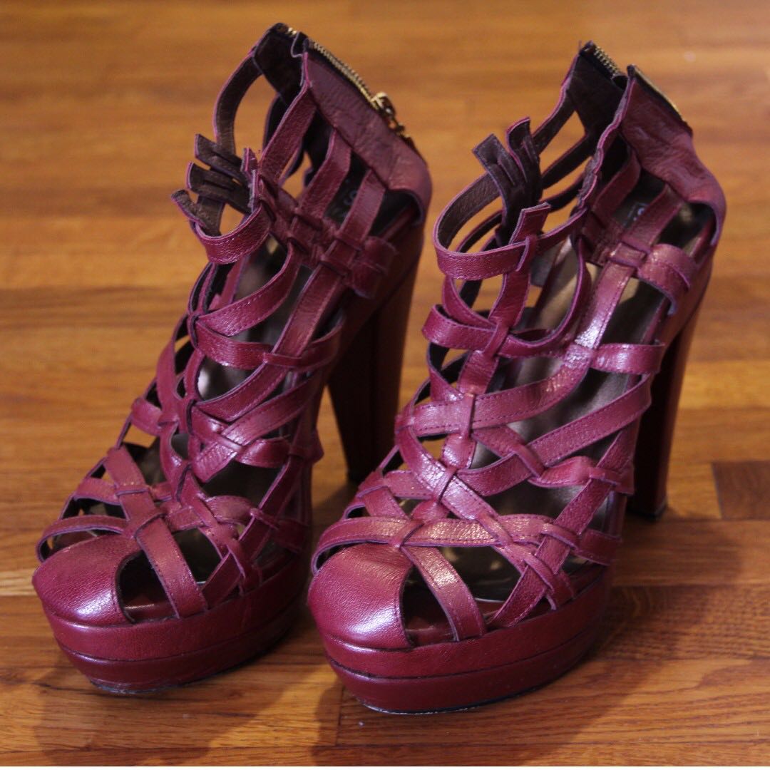 [REDUCED PRICE!] SoFab x Kryz Uy Maroon Caged Platform Boots Platform ...