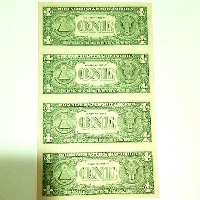 US Uncut Currency 1 Dollar X 4 in 1 Banknotes Money Duit Lama USA tanpa ...