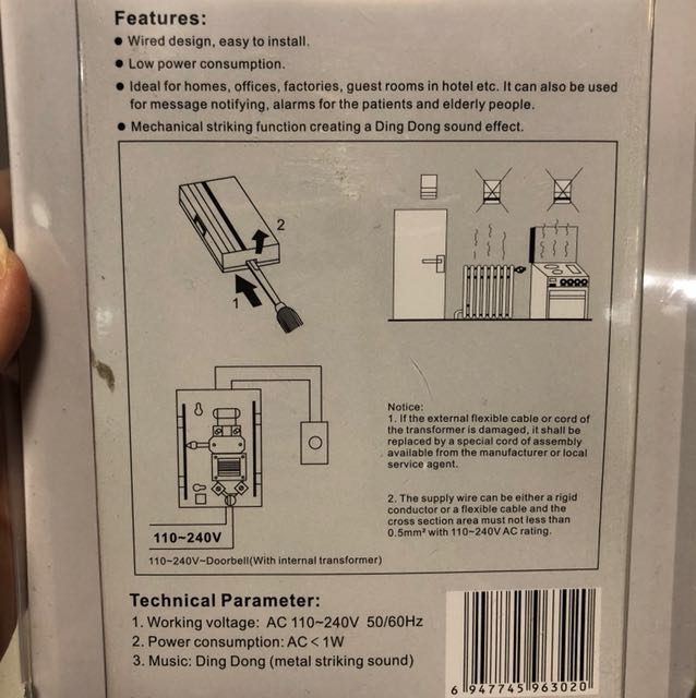 Allight AC Wired Door Bell Chime for HDB/Condo, Furniture & Home Living ...