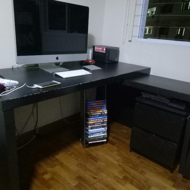Ikea L Shape Study Table And Drawers, Furniture & Home Living ...