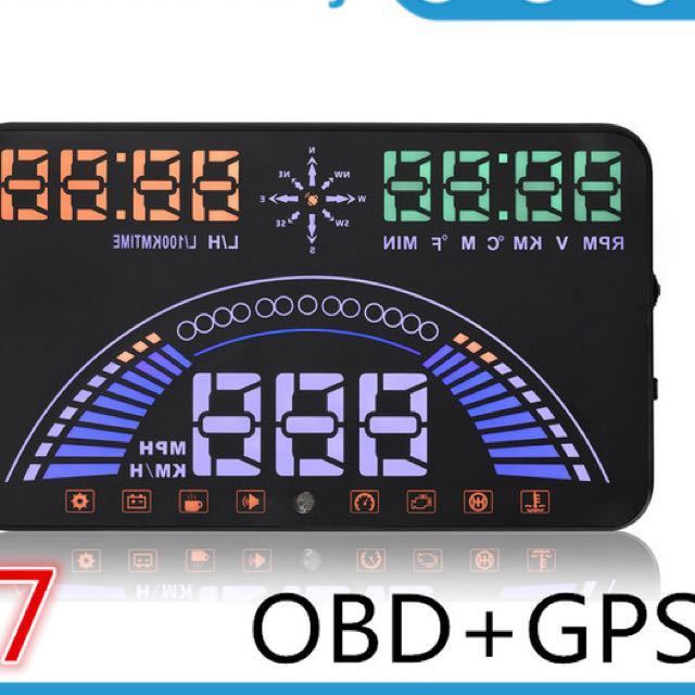 S7 Heads Up Display (HUD) OBDII And GPS Dual Mode For Car, Car Accessories, Accessories on Carousell