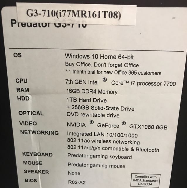 Ultimate Gaming Acer Predator G3 710 i7-7700 GTX1080 8gb DDR5 Long Acer ...