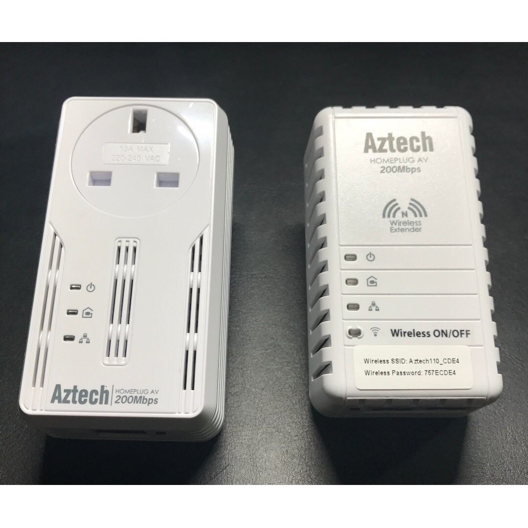 Aztech Homeplug AV 200Mbps Ethernet Adapter (Pass Through) and Wireless ...