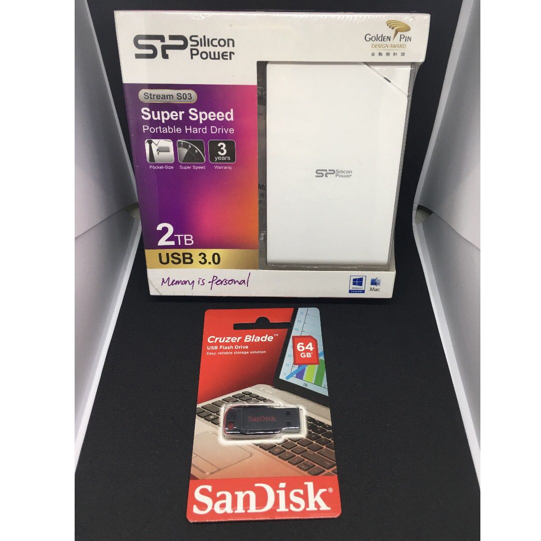 Silicon Power Portable HDD Stream S03 2TB With 64gb flash drive ...