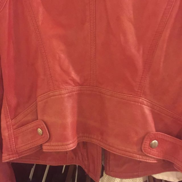 DKNY red leather jacket (Italy), Women's Fashion, Coats, Jackets and ...