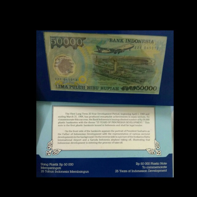Indonesia 50000 rupiah polymer note w/folder, Hobbies & Toys ...