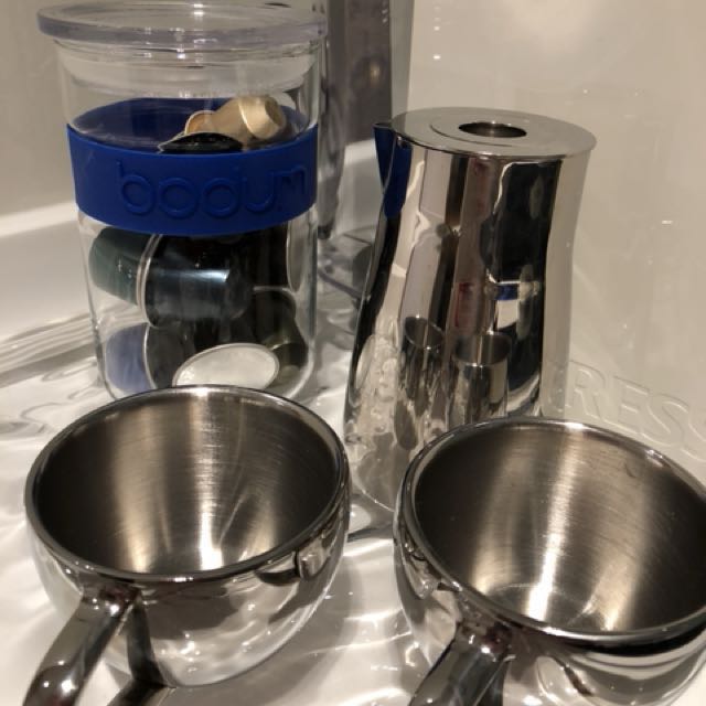 Nespresso pixie coffee machine, 12 free capsules, Bodum Container ...