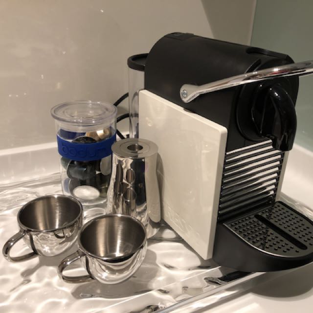Nespresso pixie coffee machine, 12 free capsules, Bodum Container ...