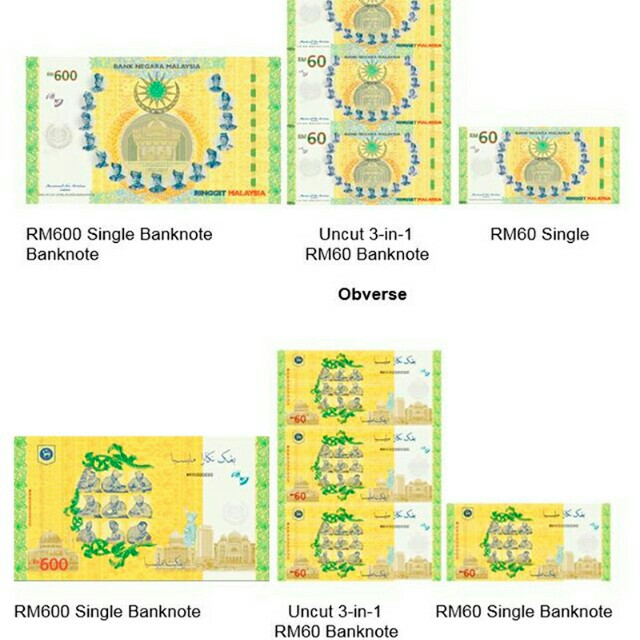 RM60 Uncut 3-in-1 Commemorative Bank Note, Hobbies & Toys, Memorabilia ...