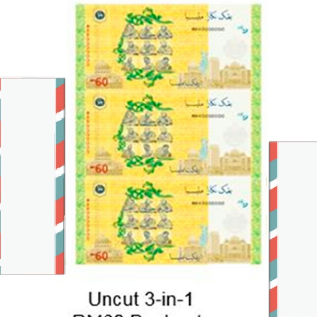 RM60 Uncut 3-in-1 Commemorative Bank Note, Hobbies & Toys, Memorabilia ...