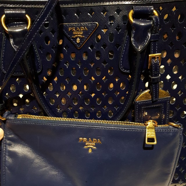Authentic Prada Perforated Saffiano Patent Leather Toto, Luxury, Bags ...