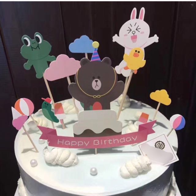 Line Friends Brown Cony Cake Decoration Topper Cupcake Toppers Picks ...