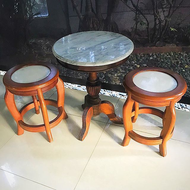 Peranakan marble table and stools, Furniture & Home Living, Furniture ...