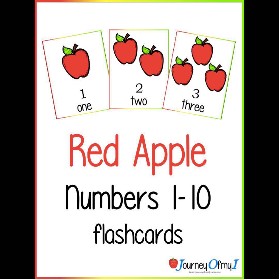 Red Apple Numbers 1-10 flashcards, Babies & Kids, Others on Carousell