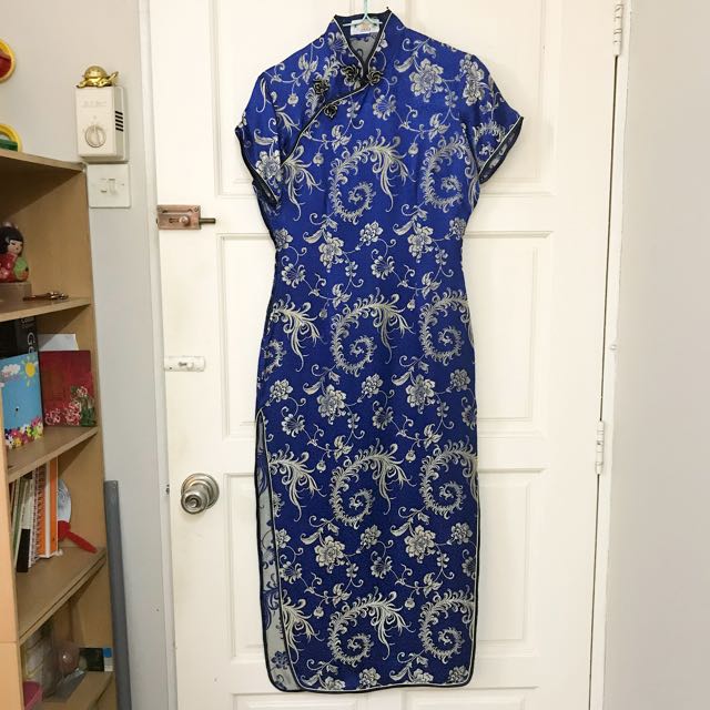 Beautiful Long Dark Blue Cheongsam, Women's Fashion, Muslimah Fashion ...