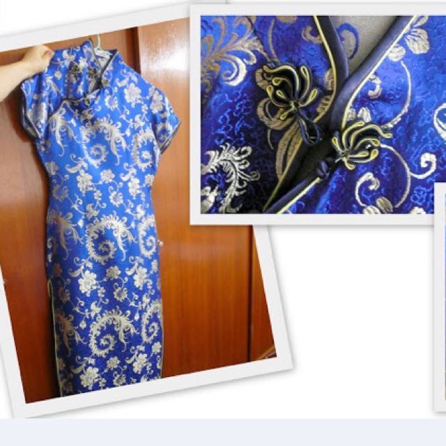 Beautiful Long Dark Blue Cheongsam, Women's Fashion, Muslimah Fashion ...