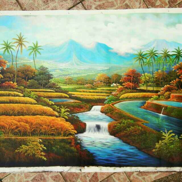 Bali Oil Painting Rice Paddy Field, Furniture & Home Living, Outdoor ...