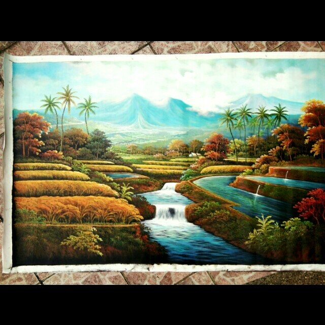 Bali Oil Painting Rice Paddy Field, Furniture & Home Living, Outdoor ...