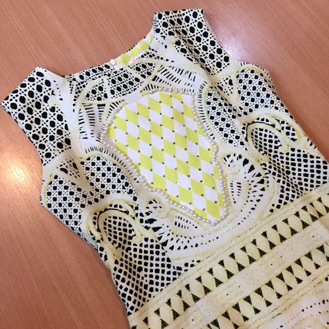 Balmain inspired pearl print details dress in yellow white, Women's ...