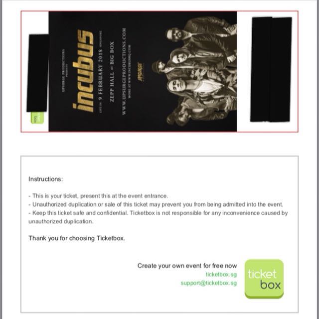 Incubus Concert Tickets, Tickets & Vouchers, Event Tickets on Carousell