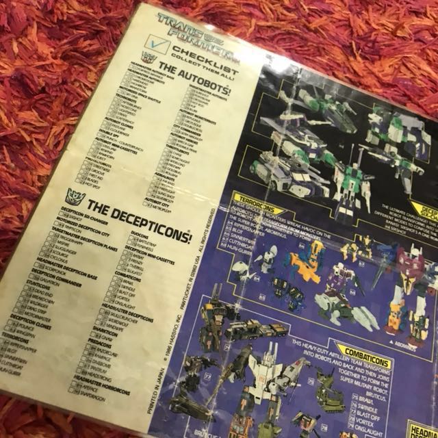 Vintage 1986 Hasbro Printed in Japan Transformers G1 Double Sided ...