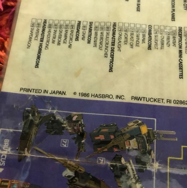 Vintage 1986 Hasbro Printed in Japan Transformers G1 Double Sided ...
