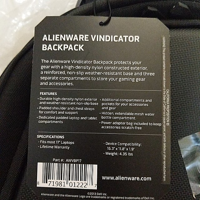 Alienware Vindicator 17" backpack, Computers & Tech, Parts ...