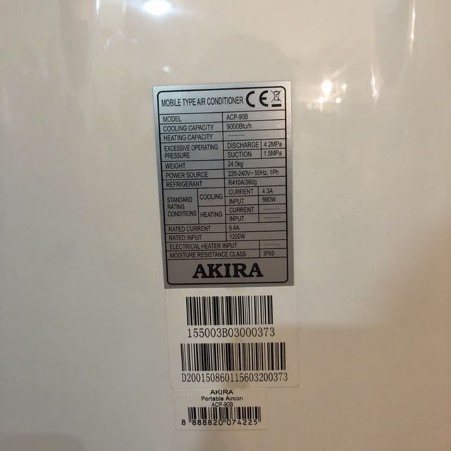 Akira Portable Aircon ACP-90B, TV & Home Appliances, Air Conditioners ...