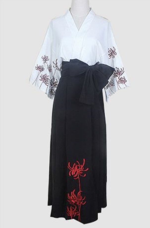 Japanese Embroidered Yukata Lycoris Radiata Red Spider Lily in whiteW ...
