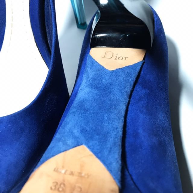 Dior Blue Suede Peep Toe Heels, Women's Fashion, Footwear, Heels on ...