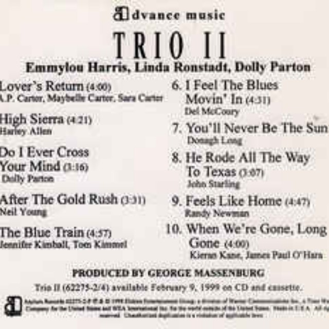 Trio II (Dolly Parton, Linda Ronstadt and Emmylou Harris album), TV ...