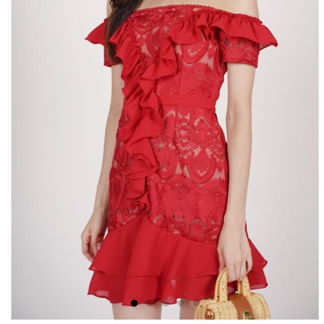 MDS Frilly Flounce Dress in Dark Red, Women's Fashion, Tops, Sleeveless ...