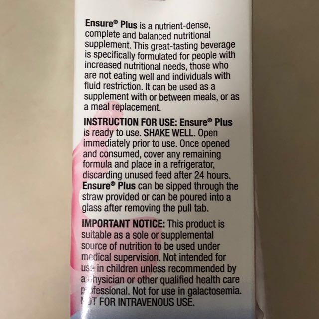 Ensure Plus Milk (Raspberry Flavour), Health & Nutrition, Health ...