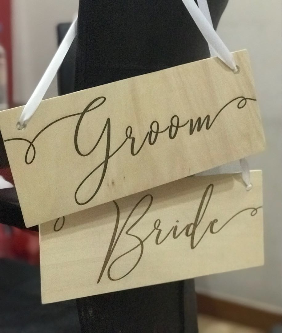 Customized Wedding Bride & Groom Solemnisation Chair Signage, Hobbies ...
