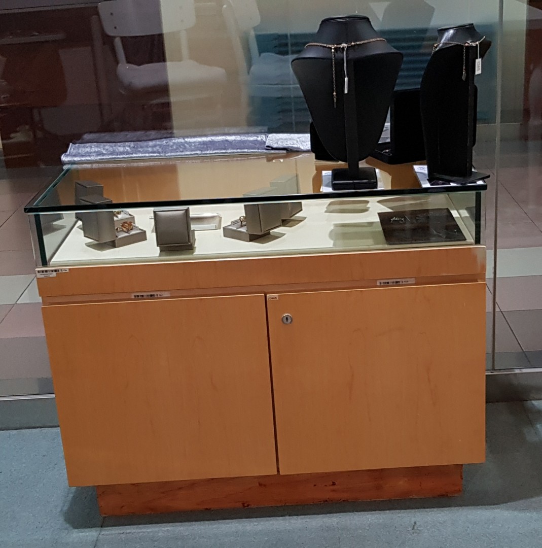 Custom made set of 5 fine matching display showcases with drawers ...