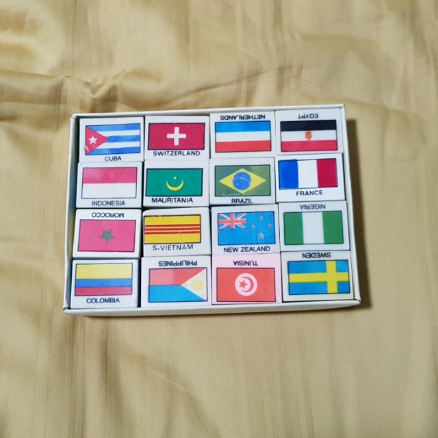 Flag country erasers 48 pieces in a box (vintage), Hobbies & Toys ...