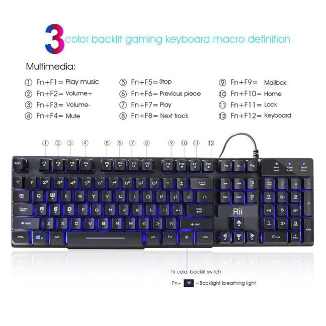 Rii RK100 3 Colors LED Backlit Mechanical Feeling USB Wired Multimedia ...
