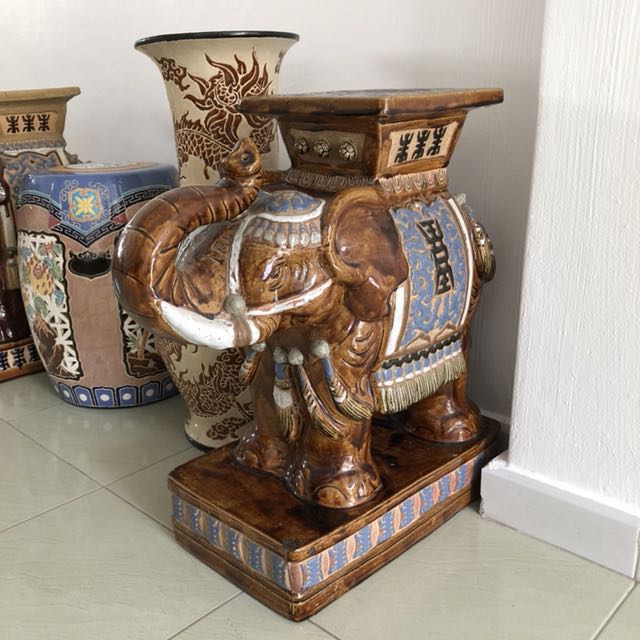 Antique Thai elephant and Chinese stool/vase, Furniture & Home Living ...