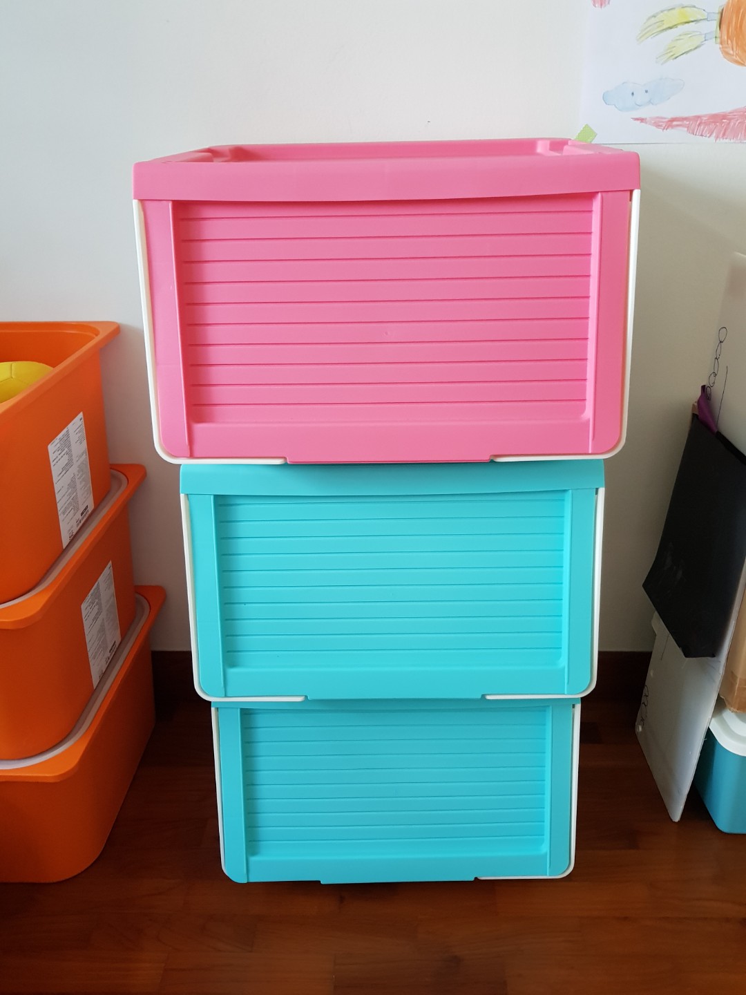 Stackable Storage Boxes With Sliding Doors, Furniture & Home Living ...