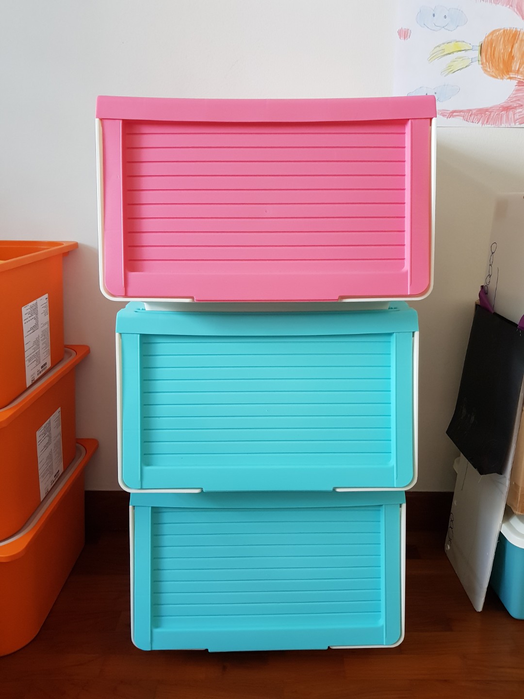 Stackable Storage Boxes With Sliding Doors, Furniture & Home Living ...